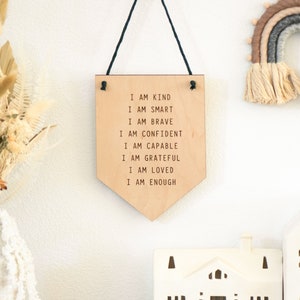 Kids Daily Affirmation Wall Art Wood Nursery Pennant Baby | Etsy