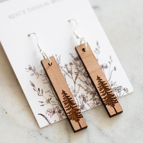 Tree Wood Earrings Pine Tree Wood Earrings Nature Dangle - Etsy