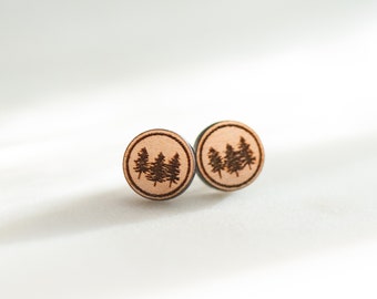 Tree Wood Earrings Pine Tree Wood Earrings Nature Dangle - Etsy