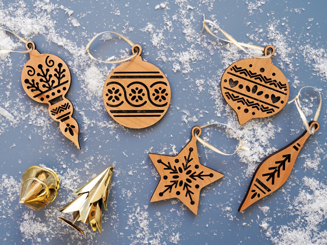 Set of Wood Folk Christmas Ornaments, Christmas Gift for Wife ...