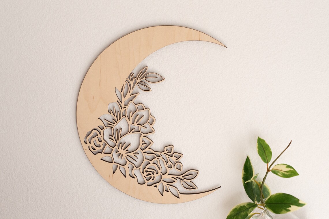 Floral Moon Decor Crescent Moon Mystical Decor Boho Decor - Etsy