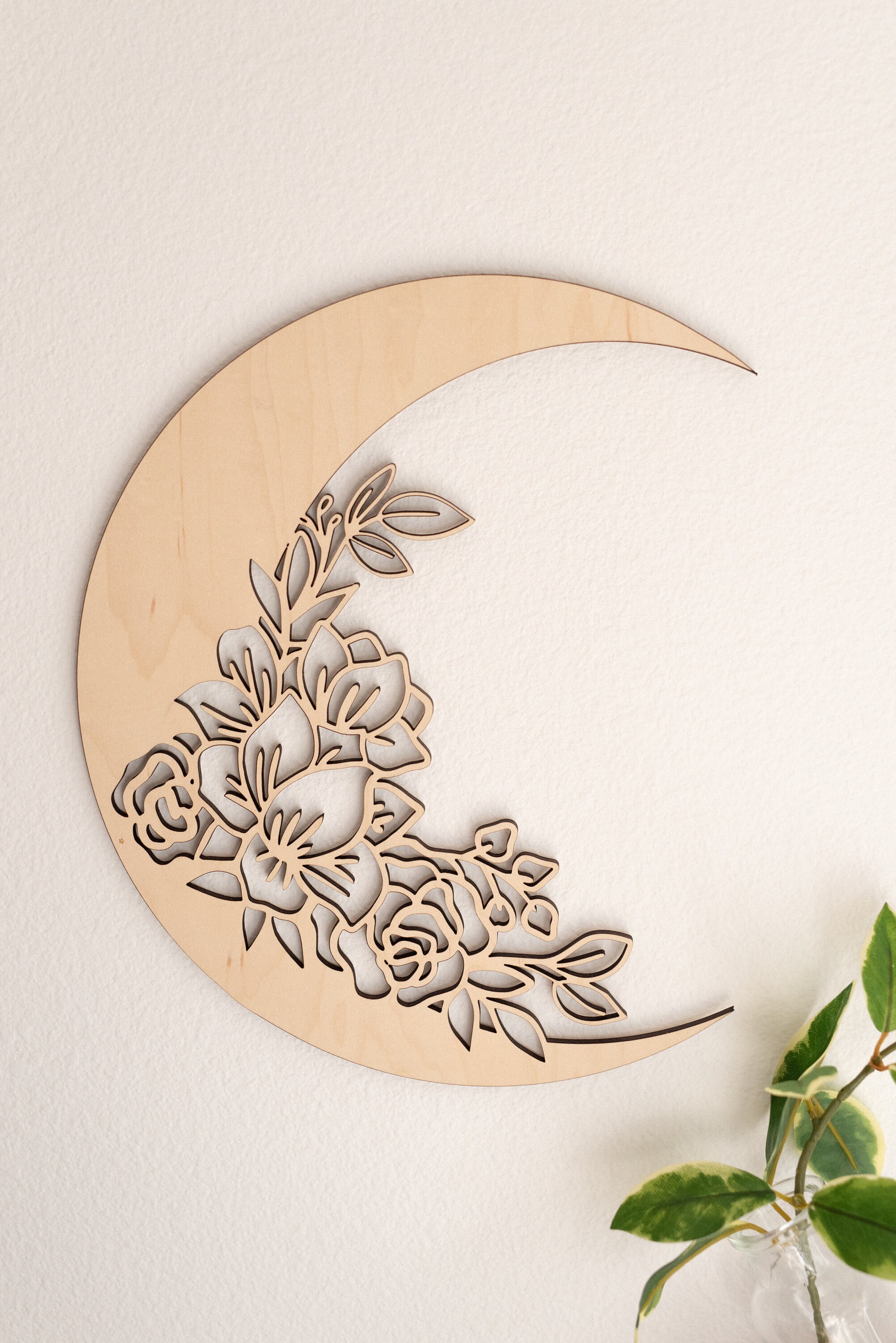 Floral Moon Decor Crescent Moon Mystical Decor Boho Decor - Etsy