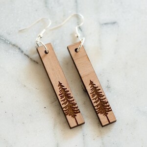 Tree Wood Earrings, Pine Tree Wood Earrings, Nature Dangle Earrings ...