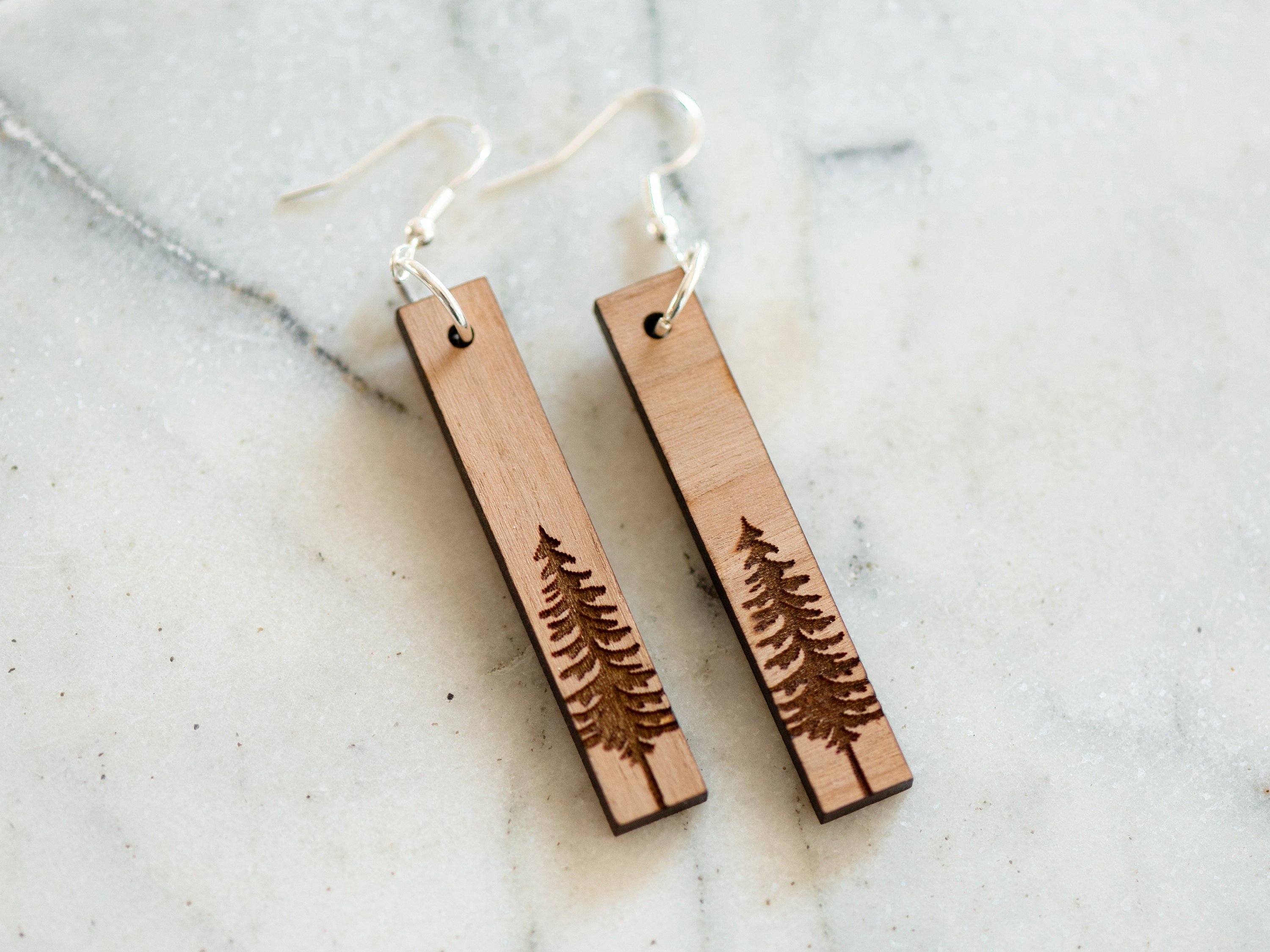 Tree Wood Earrings Pine Tree Wood Earrings Nature Dangle - Etsy