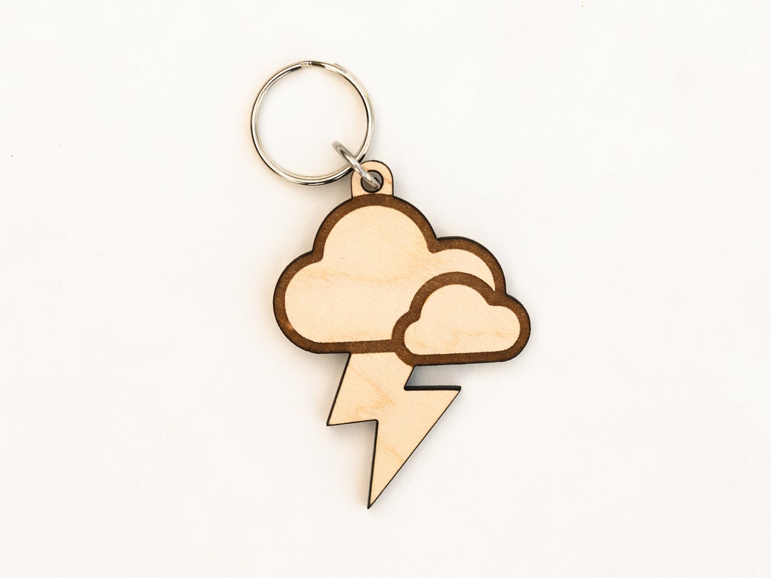 Lightning Bolt Wood Keychain, Weather Keychain, Eco-friendly Gift ...