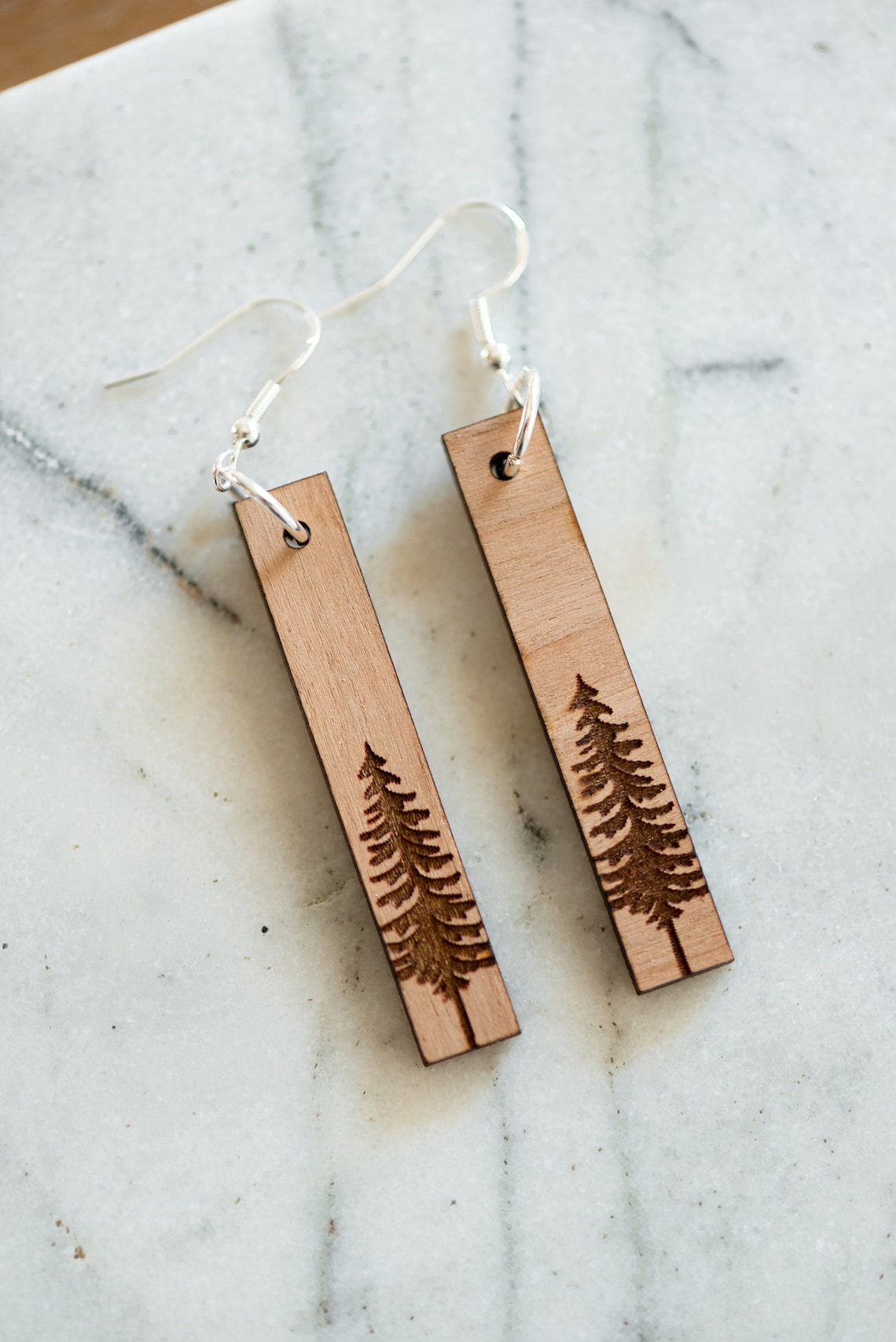 Tree Wood Earrings Pine Tree Wood Earrings Nature Dangle - Etsy