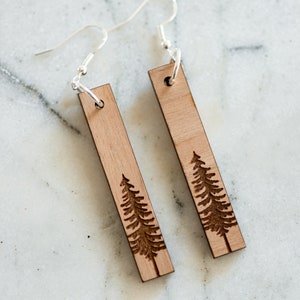 Tree Wood Earrings, Pine Tree Wood Earrings, Nature Dangle Earrings ...