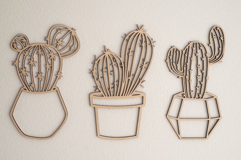 Cactus Decor Laser Cut Wood Geometric Art Laser Cut Art Etsy