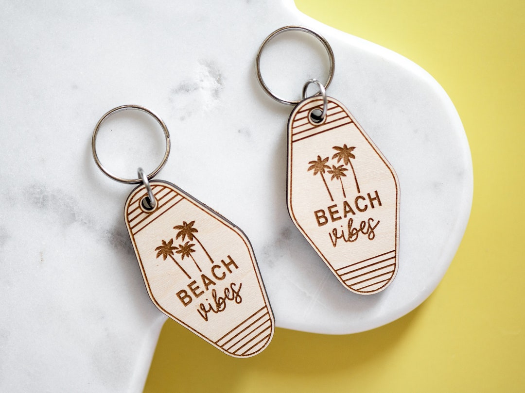 Beach Vibes Wood Keychain, Vacation Home Keychain, Hotel Retro Keychain ...