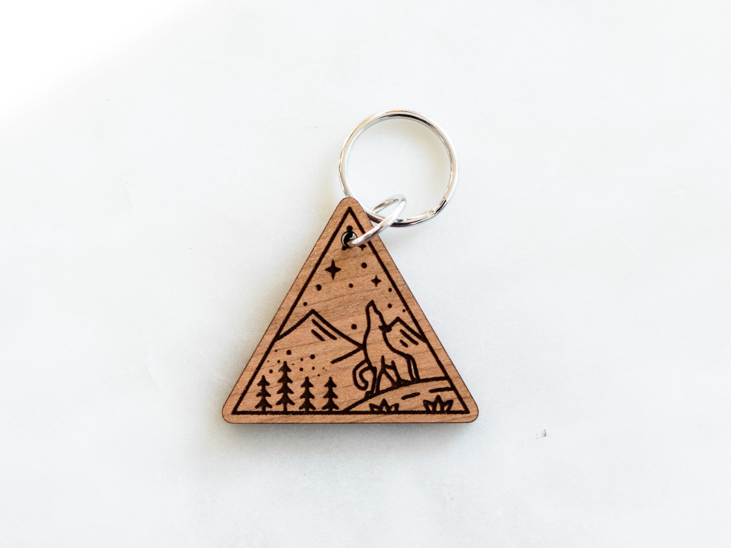 Howling Wolf Wood Keychain Wolf Accessory Mountain Keychain | Etsy