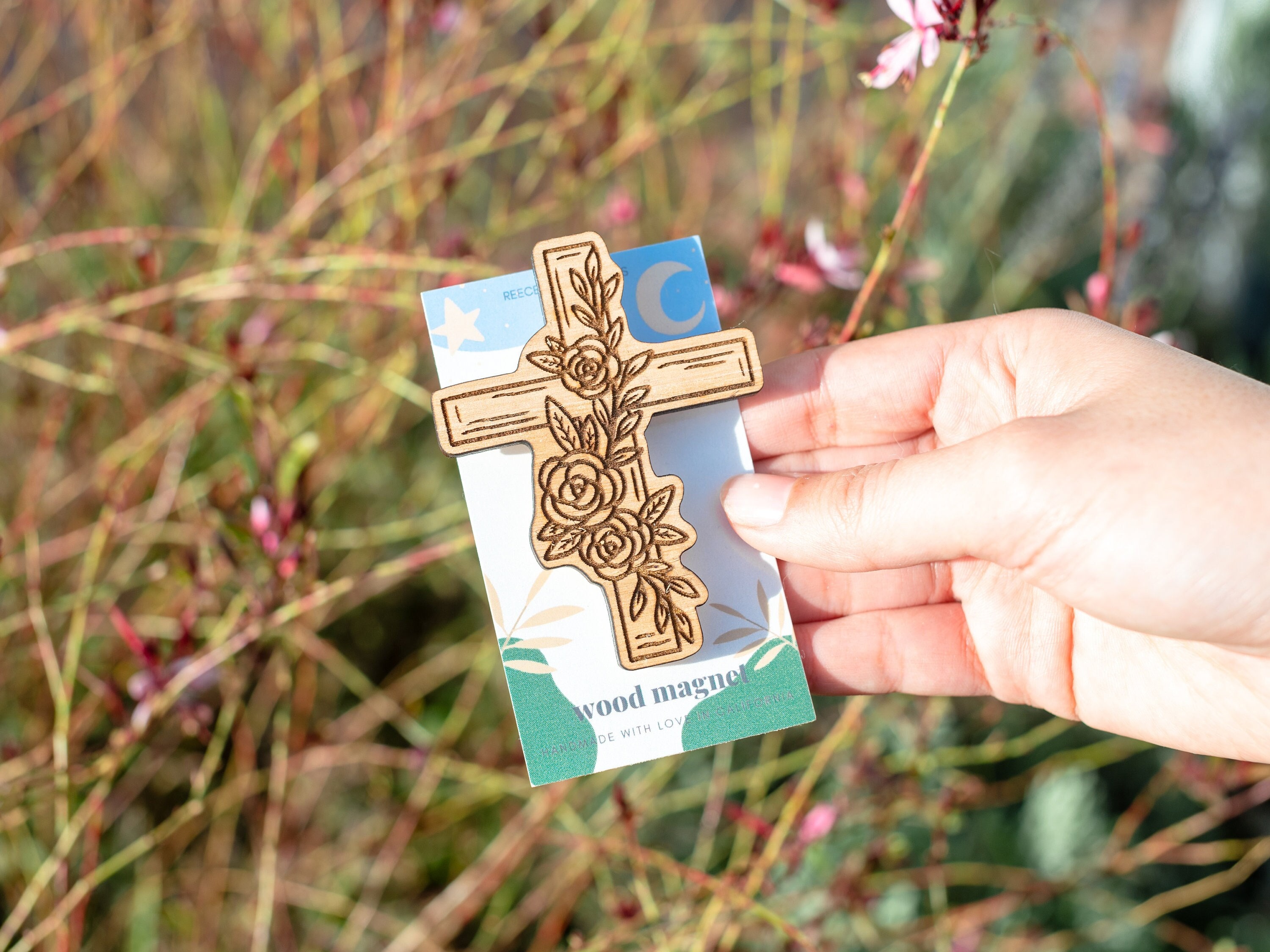 Floral Cross Wood Magnet Christian Magnet Cross Magnet - Etsy