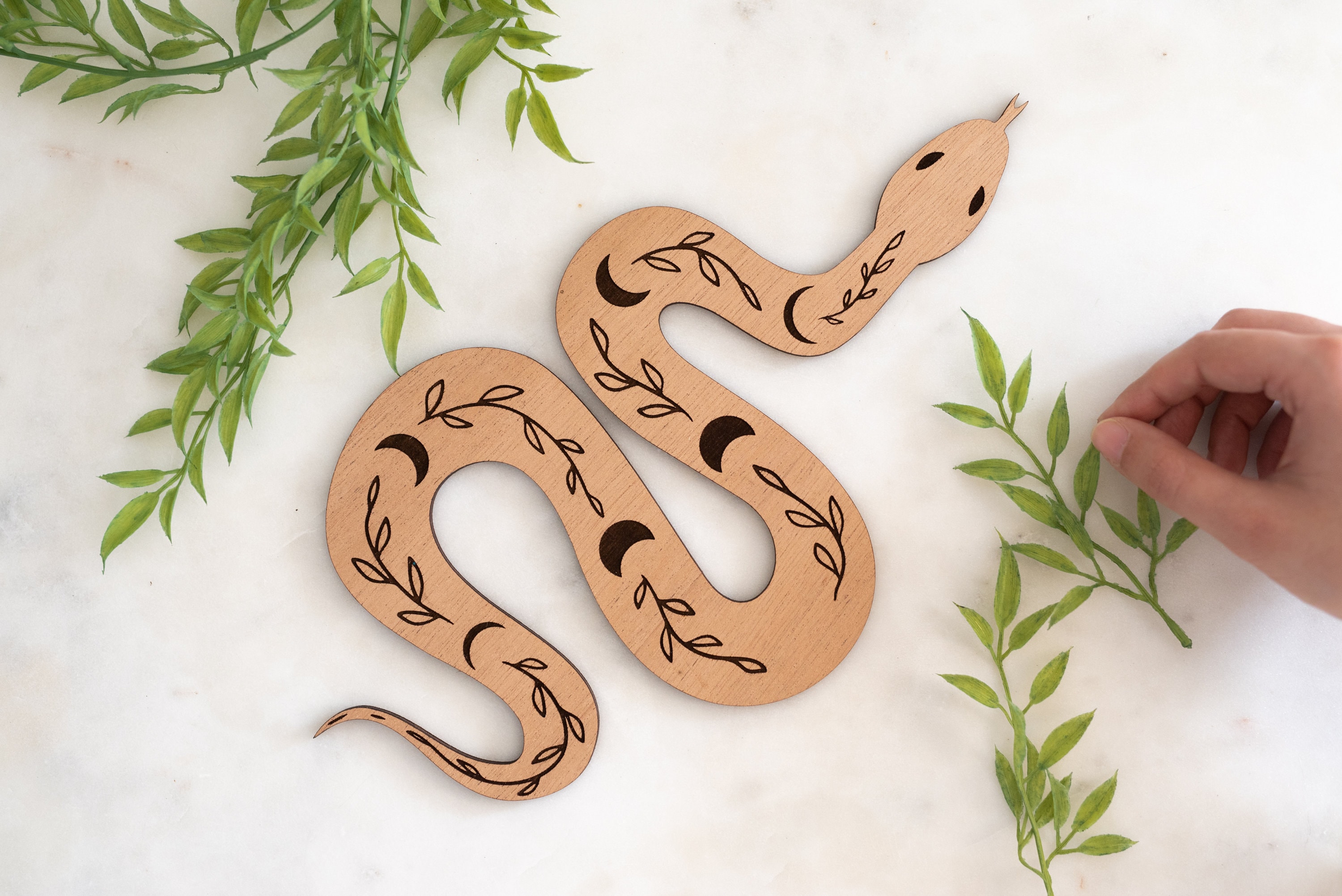 Engraved Moon Wood Snake Snake Decor Snake Art Boho Decor - Etsy