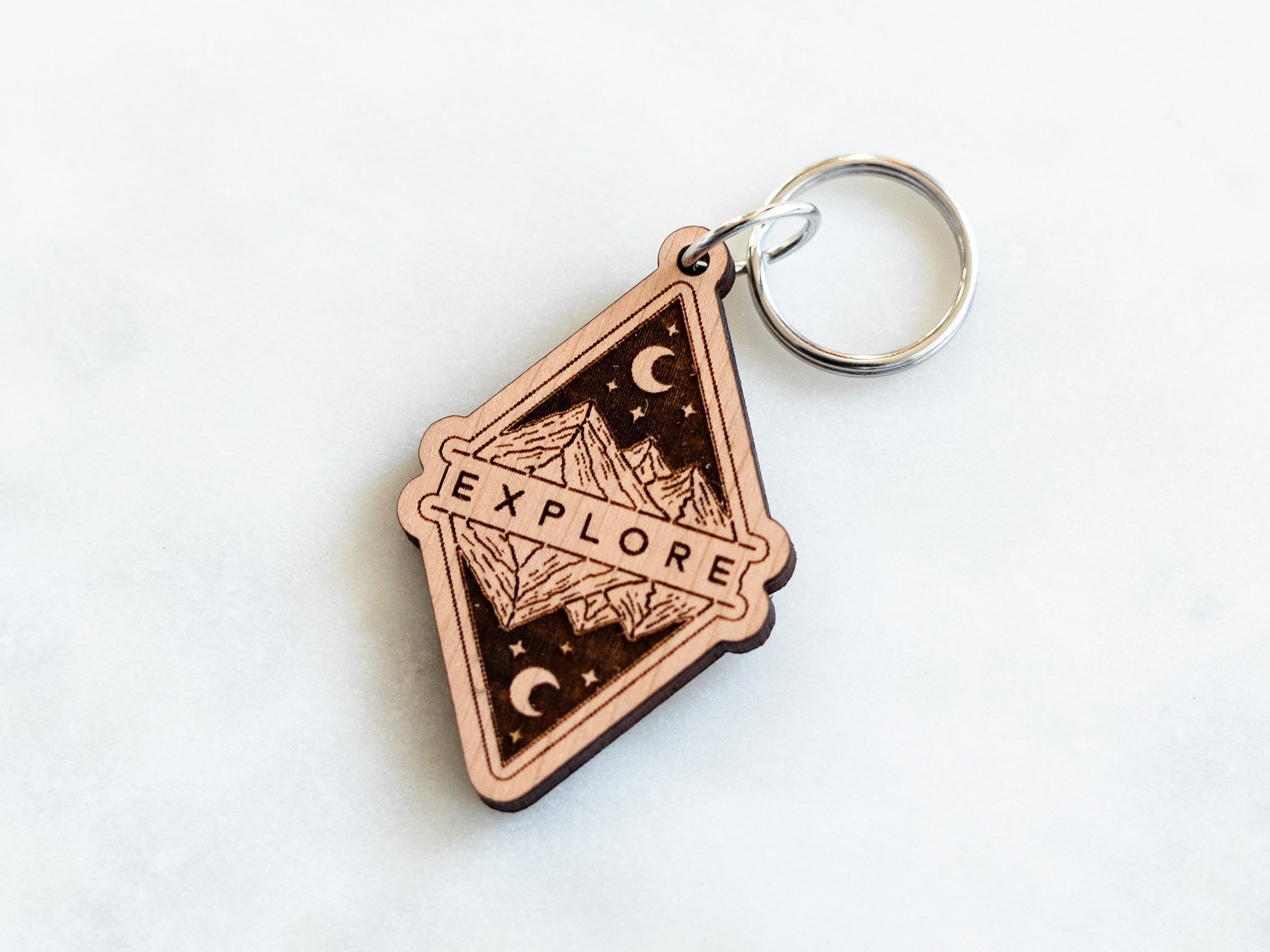 Explore Mountains Wood Keychain Camping Keychain Accessory - Etsy