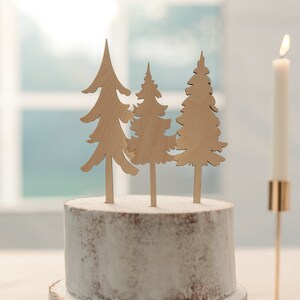 Set of Wood Tree Cake Toppers, Woodland Cake Topper, Forest Camping ...