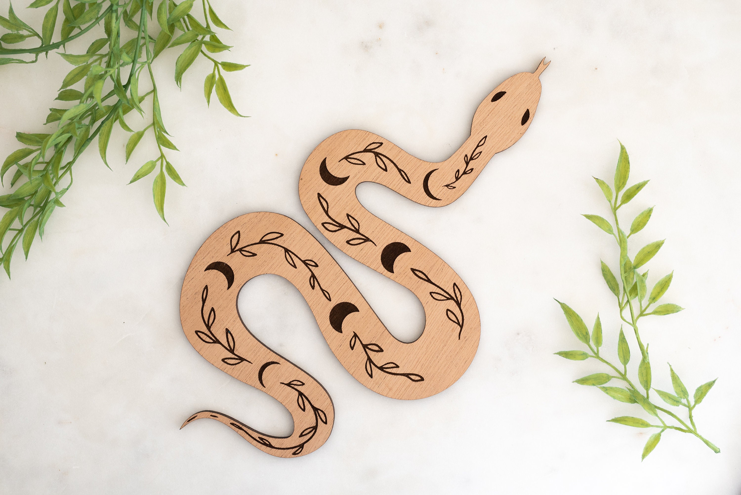 Engraved Moon Wood Snake Snake Decor Snake Art Boho Decor - Etsy