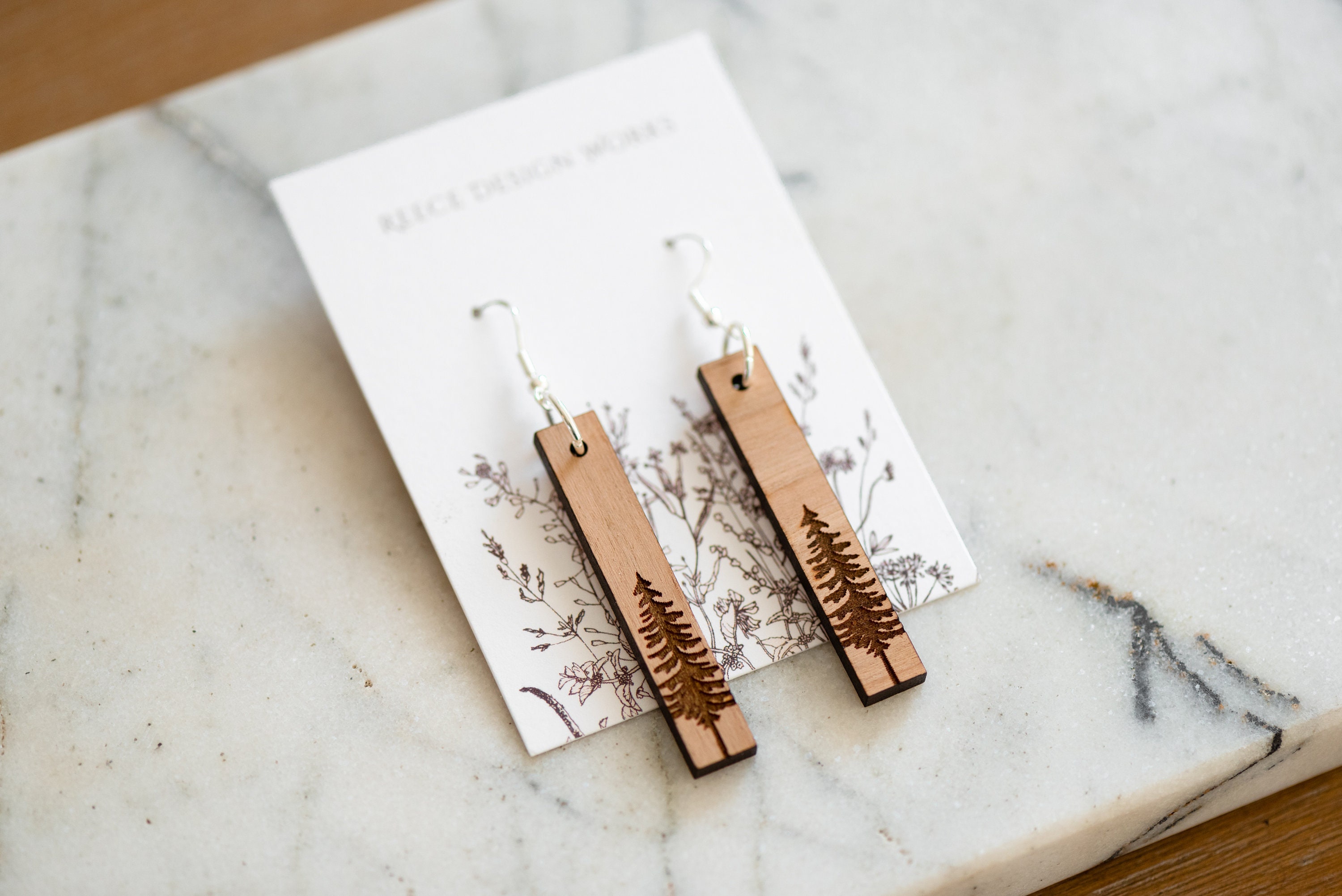 Tree Wood Earrings Pine Tree Wood Earrings Nature Dangle - Etsy