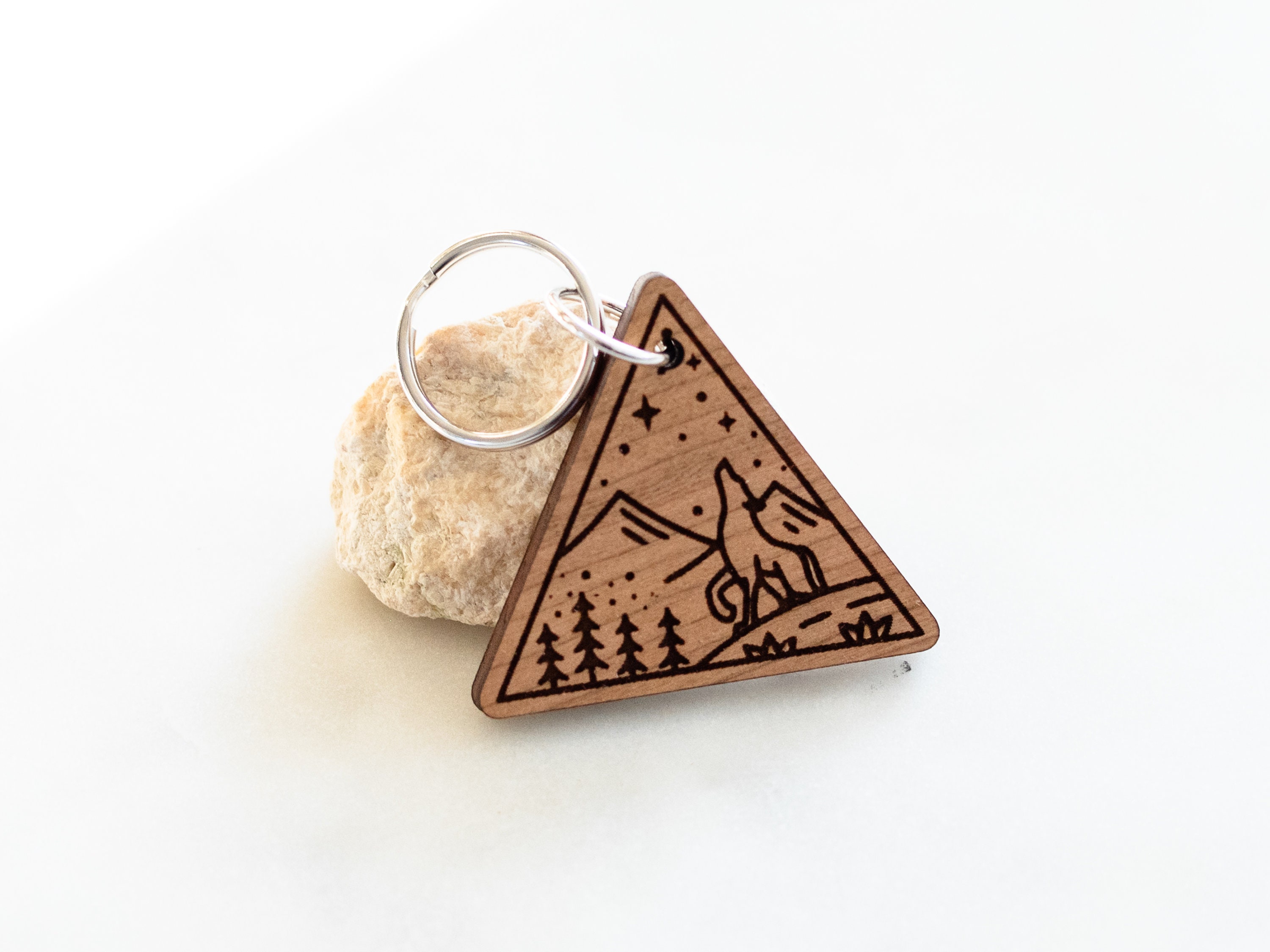 Howling Wolf Wood Keychain Wolf Accessory Mountain Keychain | Etsy