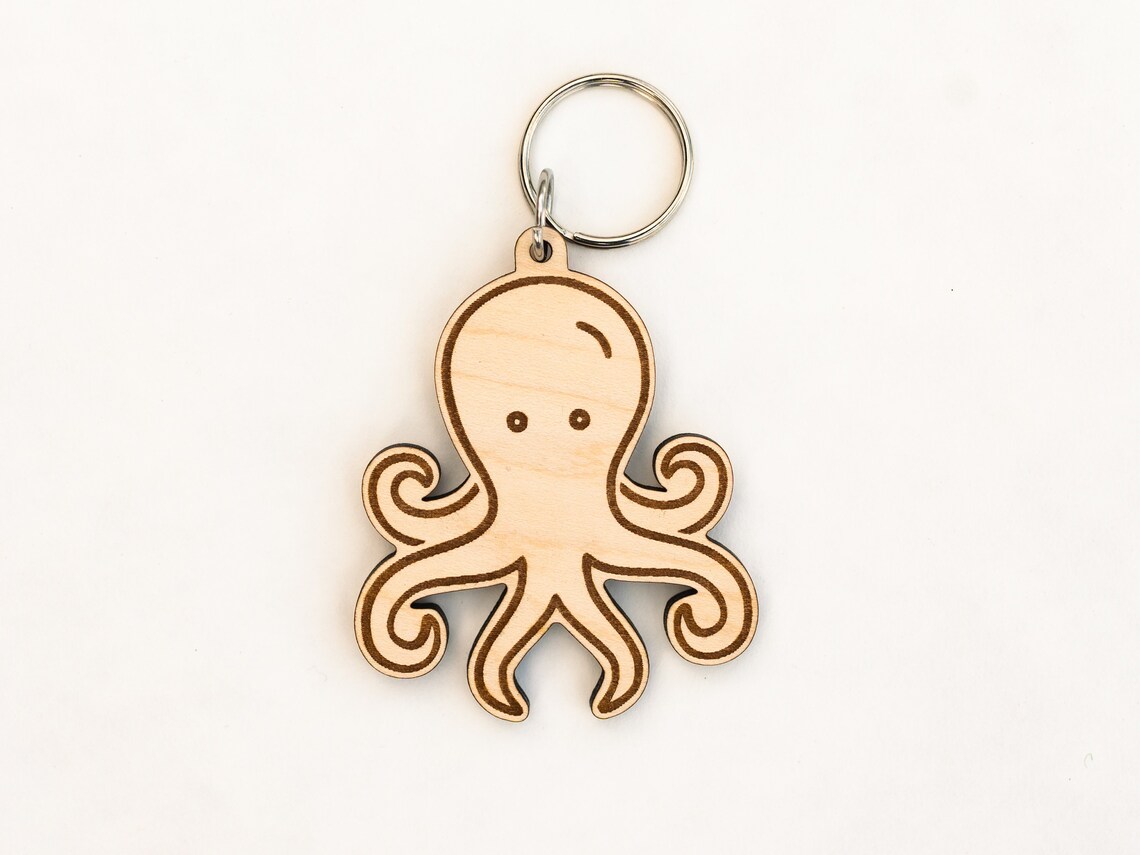Octopus Wood Keychain Ocean Keychain Beach Keychain - Etsy