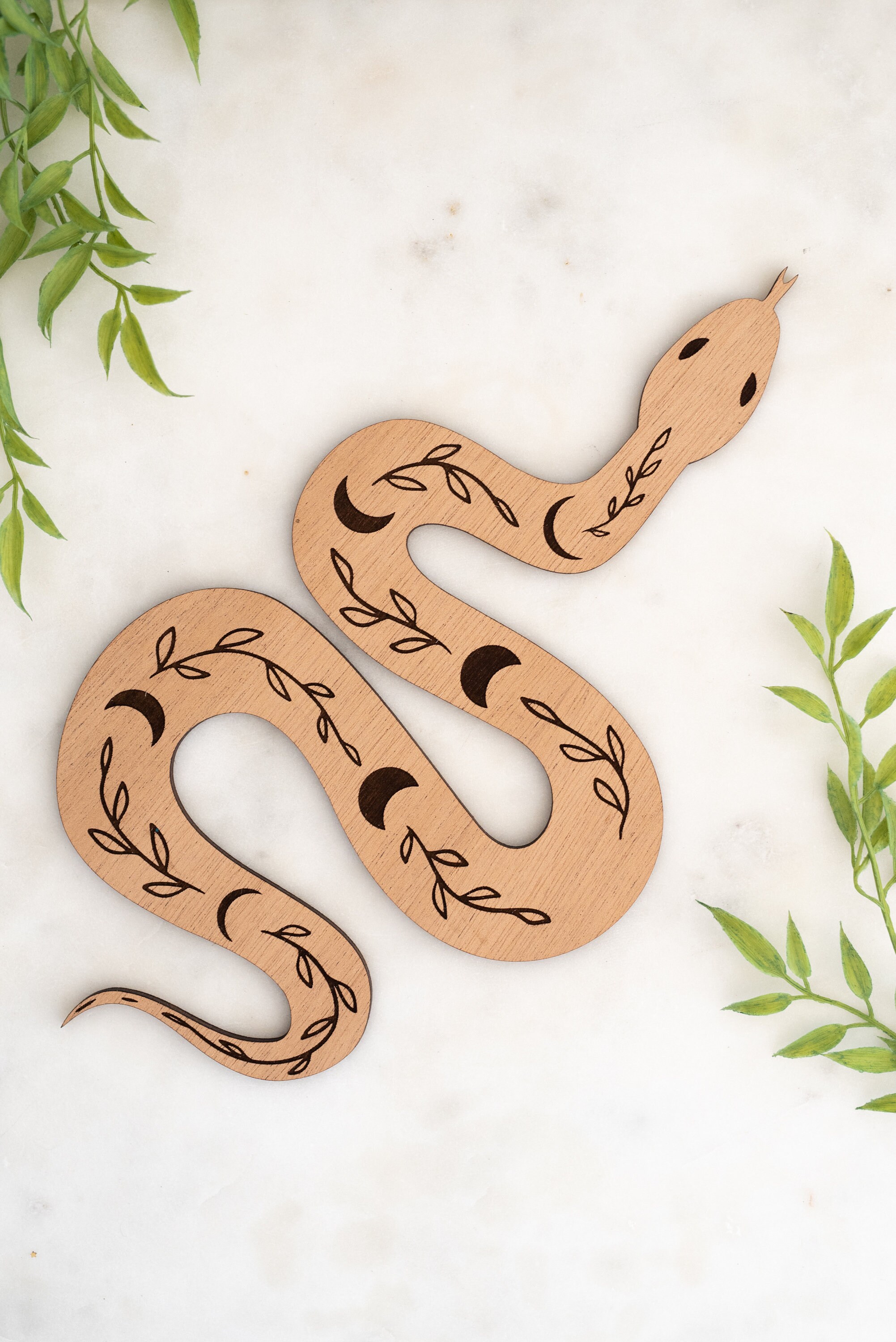 Engraved Moon Wood Snake Snake Decor Snake Art Boho Decor - Etsy