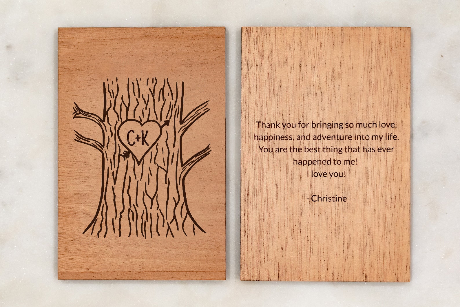 Tree Carved Initials Wood Card Valentine's Day Card Wood - Etsy
