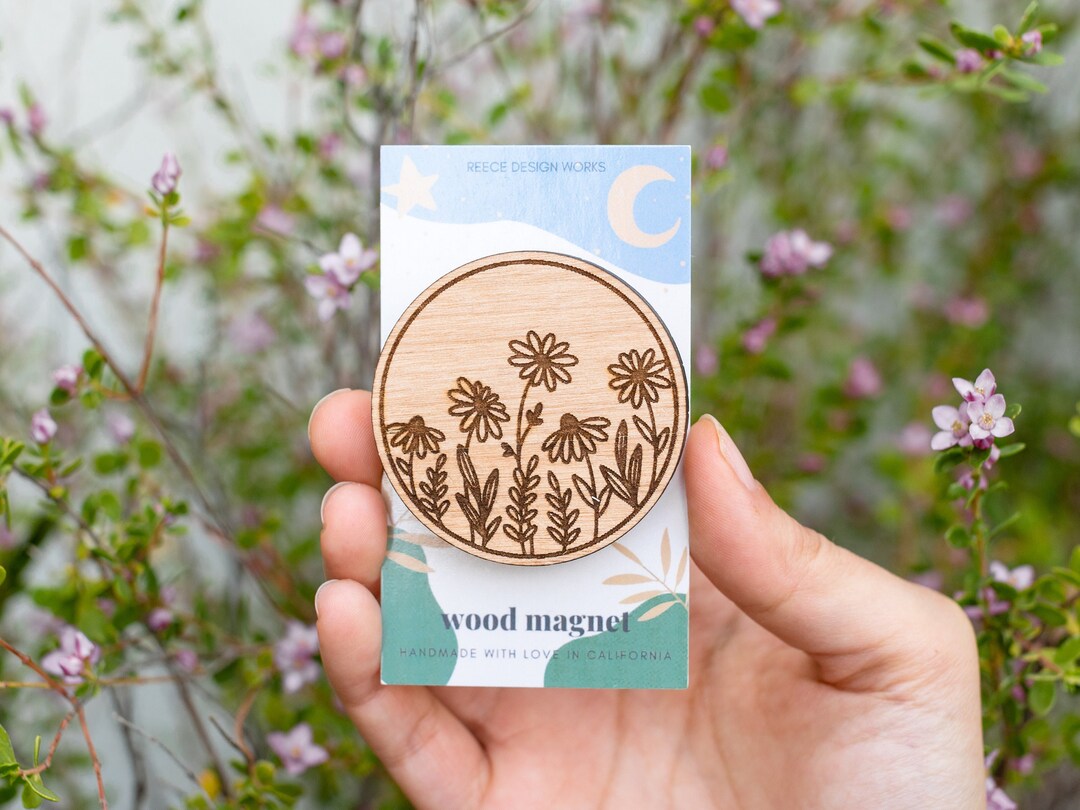 Wildflower Wood Magnet, Floral Wood Magnet, Flower Magnet, Fridge ...
