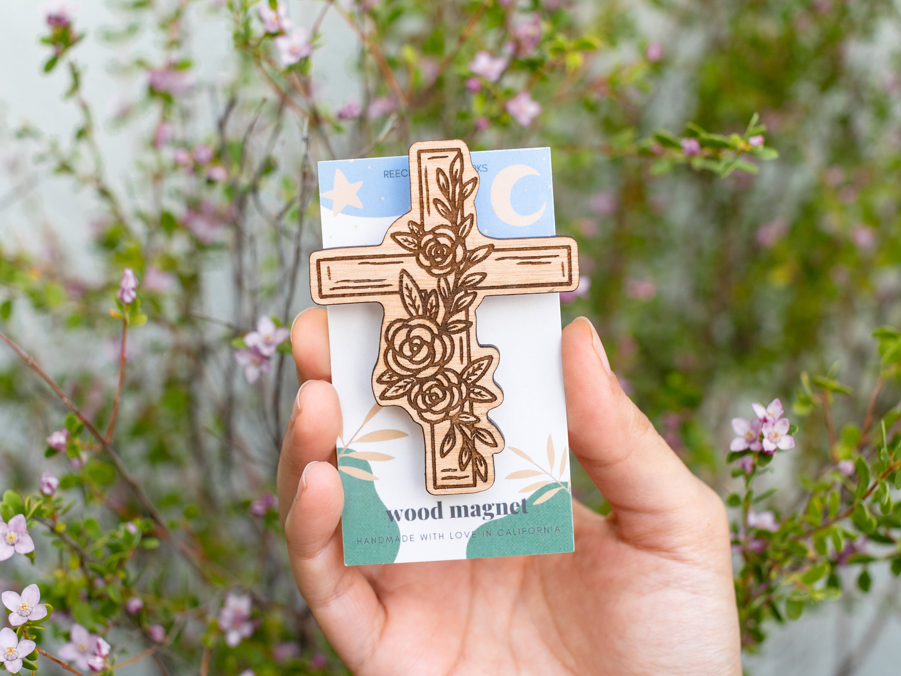 Floral Cross Wood Magnet Christian Magnet Cross Magnet - Etsy