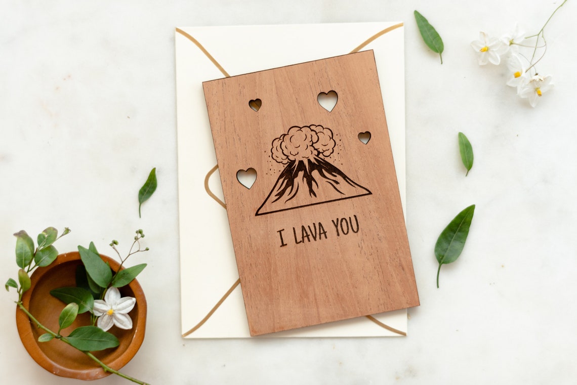 I Lava You Wood Card Volcano Valentine's Day Card Wood - Etsy