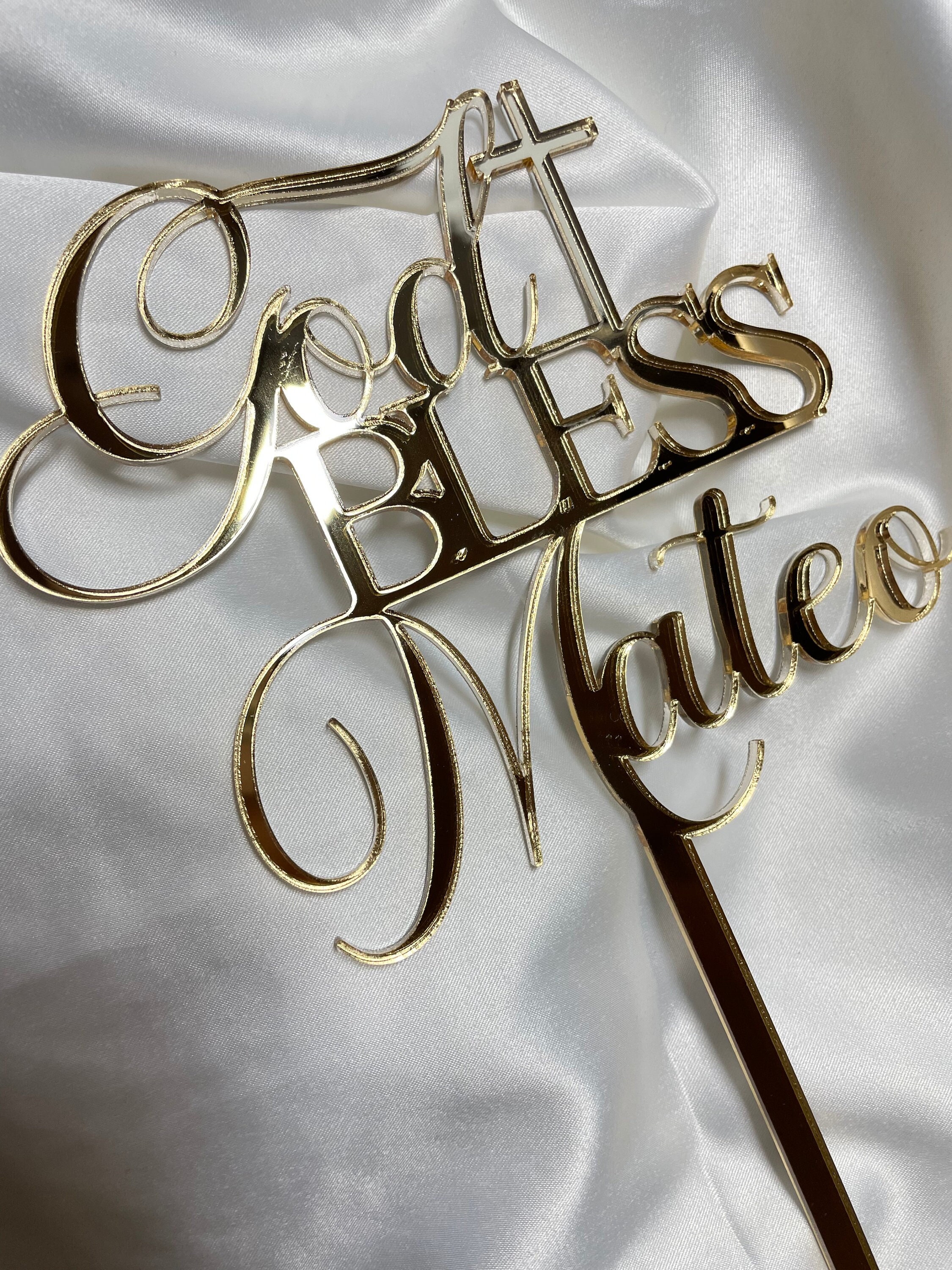 God Bless Cake Topper With Cross | Sacrament | Confirmation | Baptism | Communion | Mirrored ...