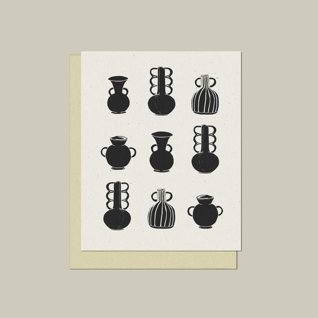 Set of 5 Cards Ceramic Pots Letter-pressed Blank Cards, Stationery ...