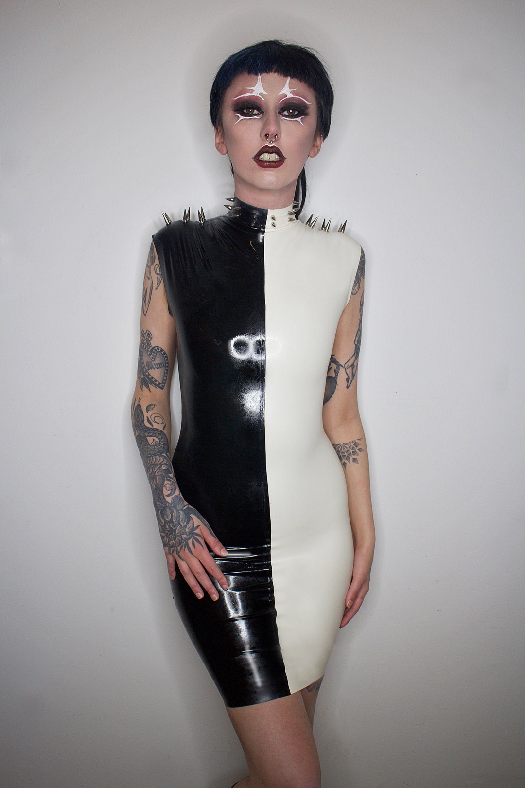 CRUELLA LATEX DRESS Split Tone Sleeveless Dress | Custom Made to Fit - Etsy