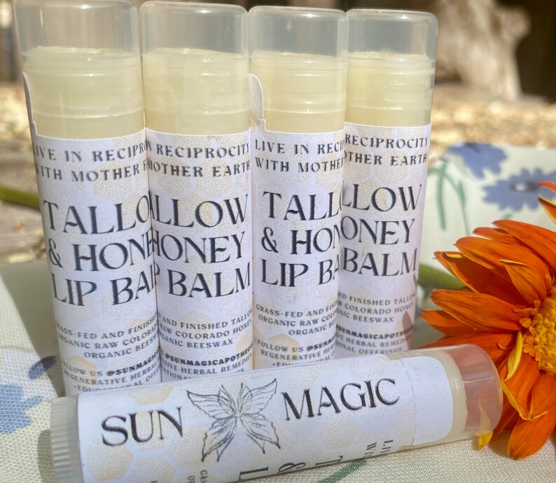 Tallow Honey Lip Balm, Organic, Grass-fed and Finished Tallow, Raw ...