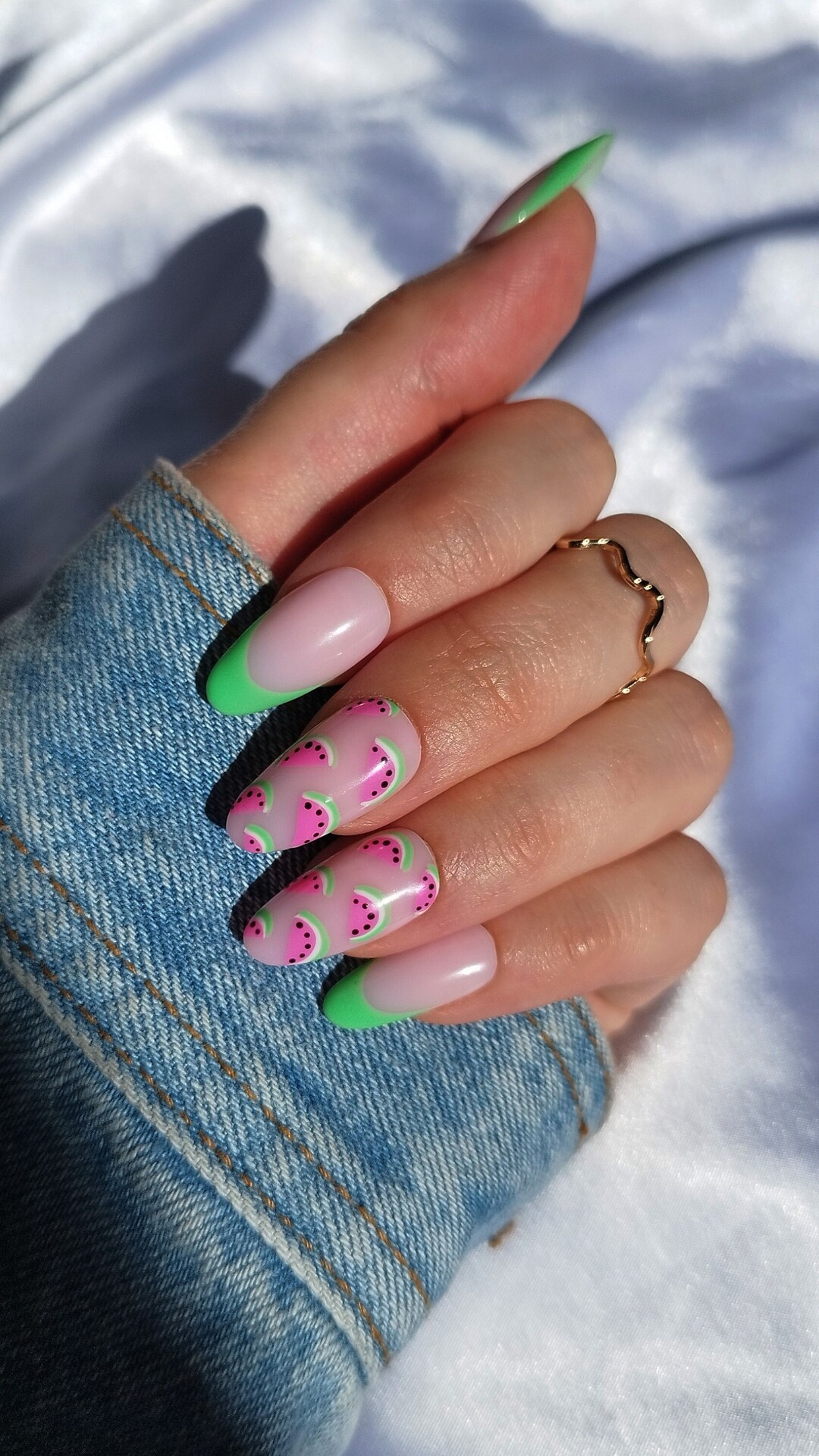 Press on Nails, Watermelon French Tip, Almond Coffin Stiletto Square ...