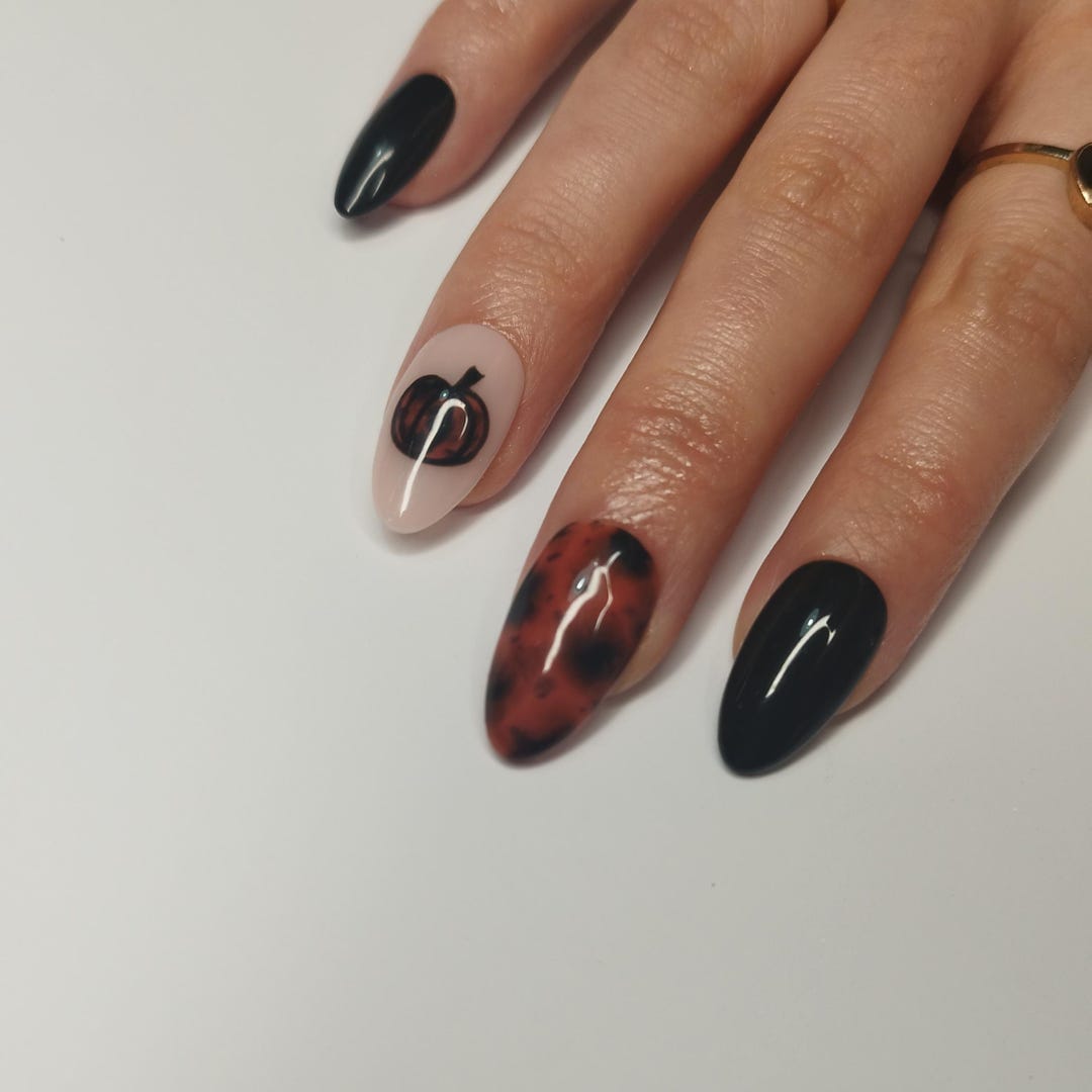 Custom Press on Nails, Tortoise Shell, Pumpkin, Animal Print, Handmade ...