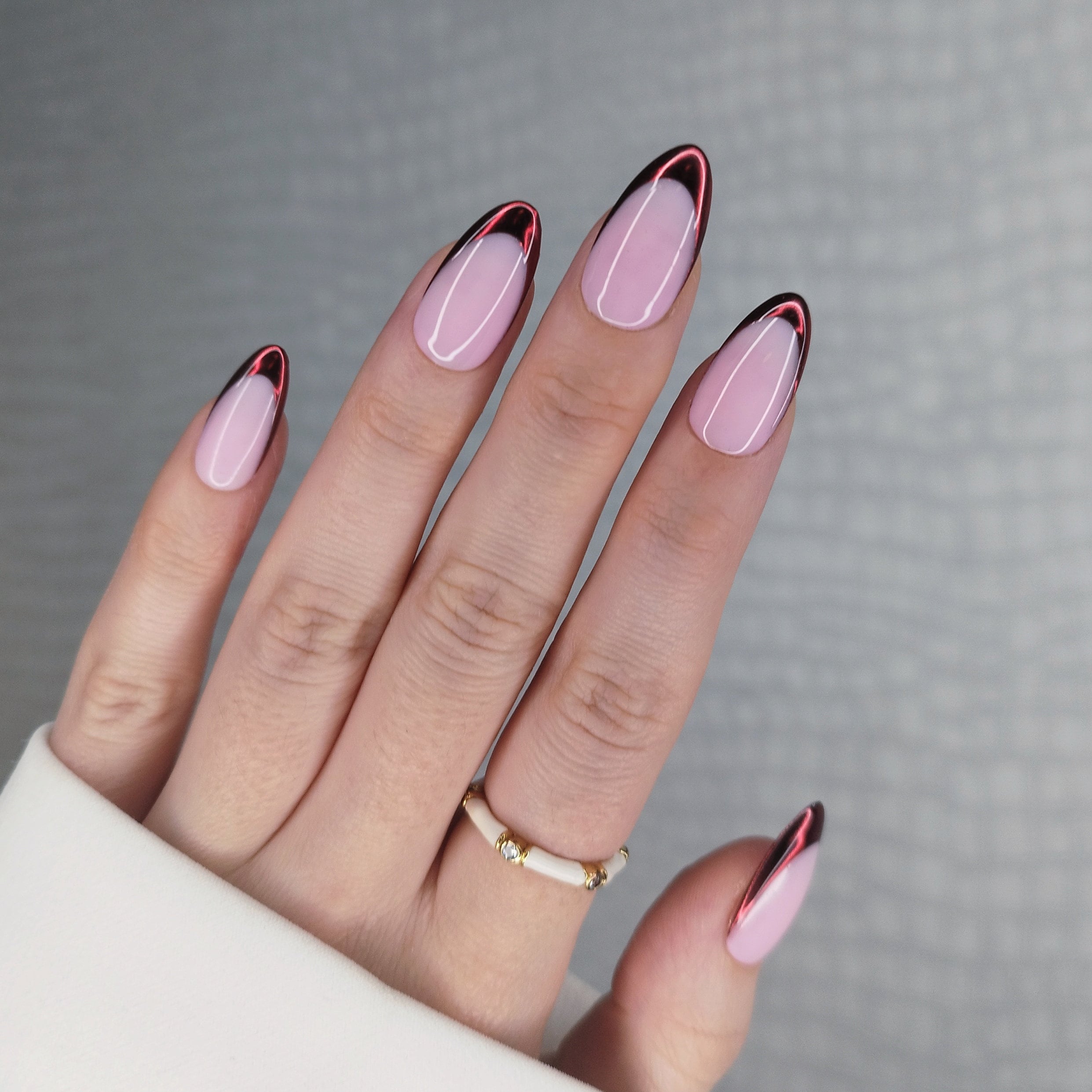 Press on Nails, Red Chrome French Tip, Metal Metallic Glitter, Custom ...