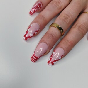 Press on Nails, Paisley Cow Print, Animal Print, Red White, Custom ...