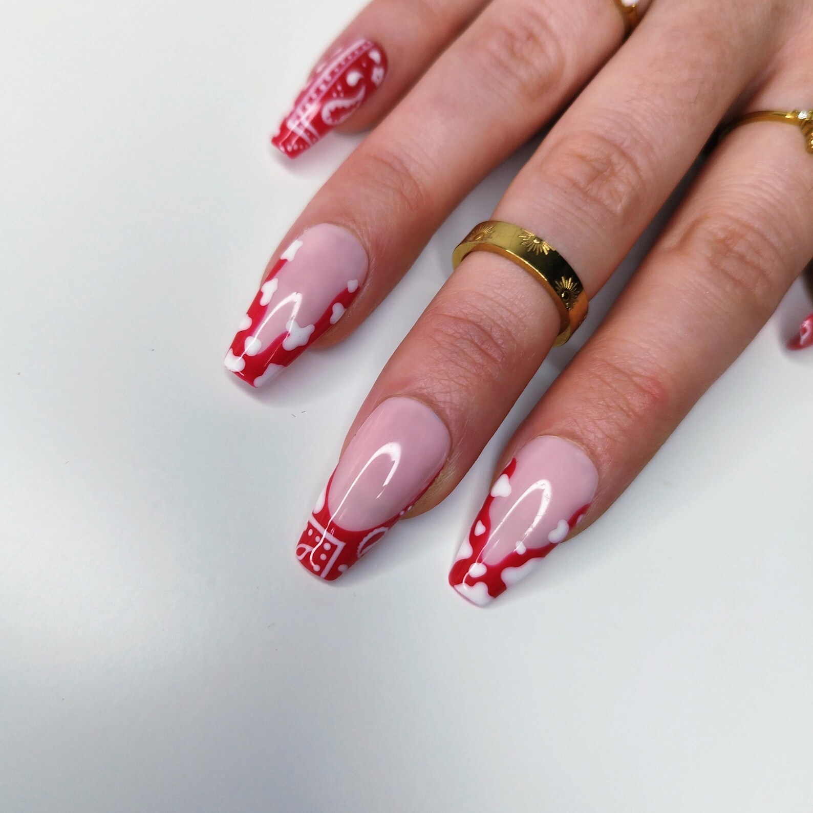 Press on Nails, Paisley Cow Print, Animal Print, Red White, Custom ...