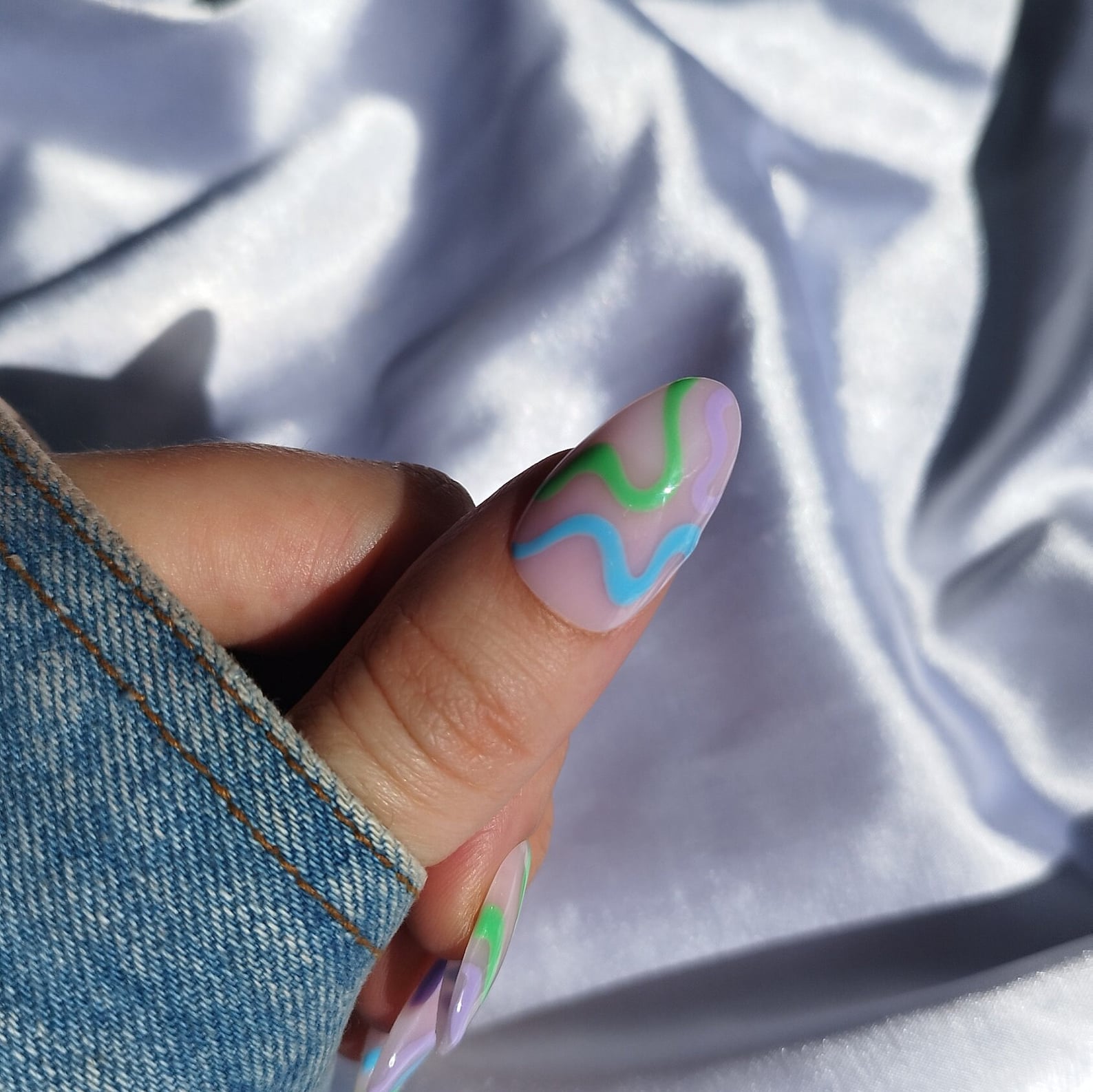 Press on Nails, Blue Green Purple Swirl, Frenchies Almond Coffin ...