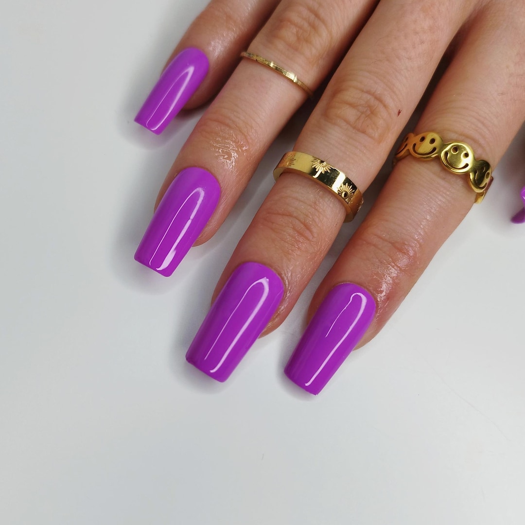 Custom Press on Nails, Fuschia Pink Purple, Almond Square Coffin Oval ...