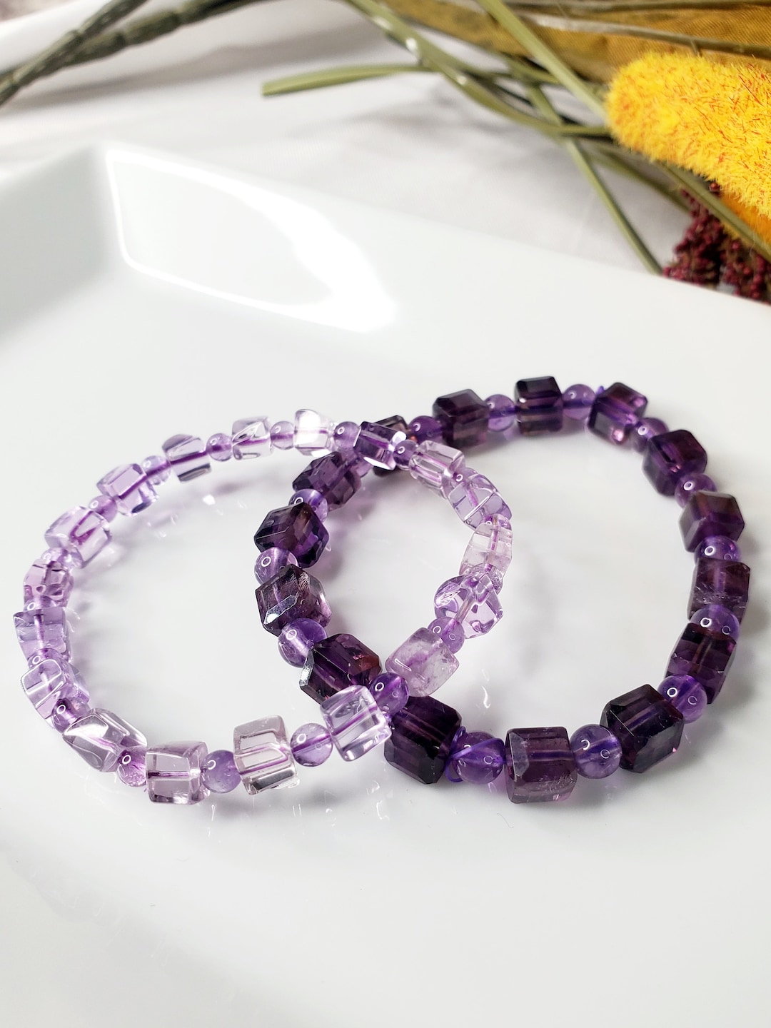 High Quality Amethyst Cube Bead Jewelry Crystal Bracelet - Etsy