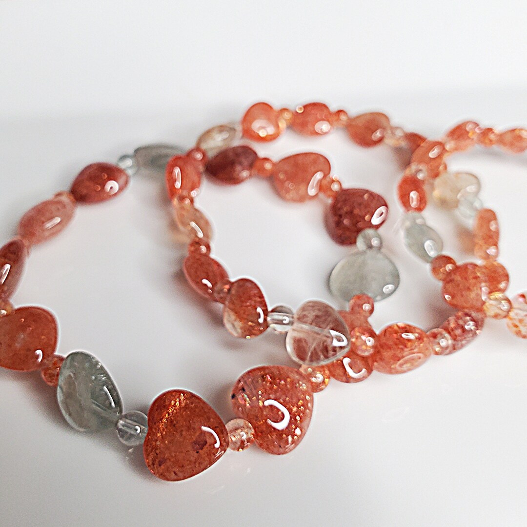 Orange Hearts Bead Crystal Bracelet With Sunstone Arusha Charm | Protection Crystal Bracelet ...