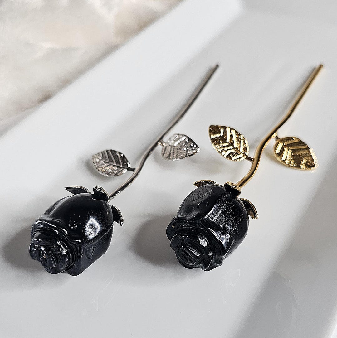 Obsidian Crystal Rose: Black Volcanic Glass Forever Flower - Etsy