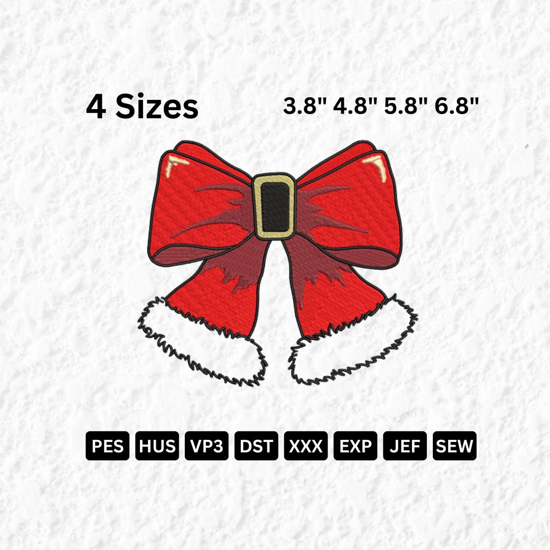 Christmas Bow Embroidery Design Santa Red Bow Machine Embroidery ...
