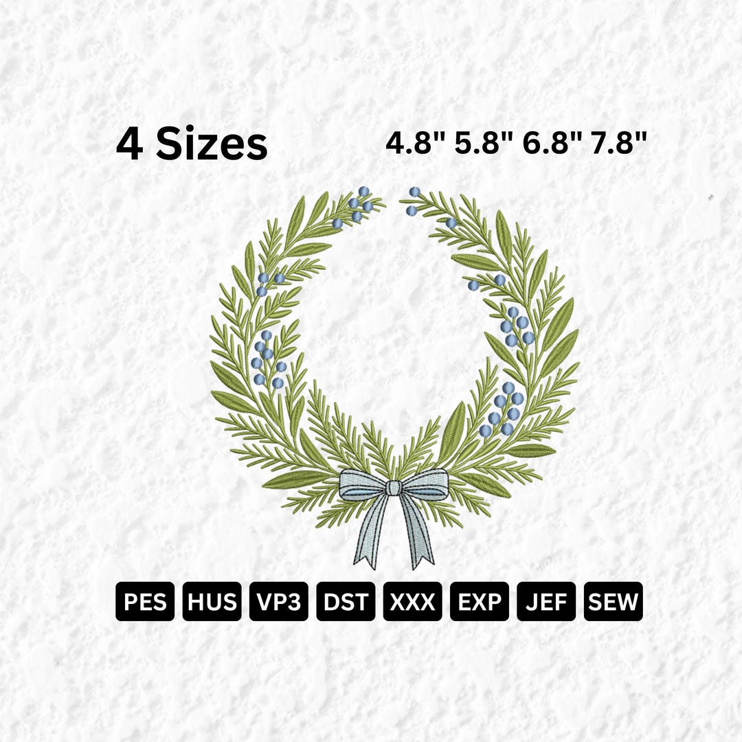 Leaf Wreath With Bow Machine Embroidery, Wreath Machine Embroidery ...