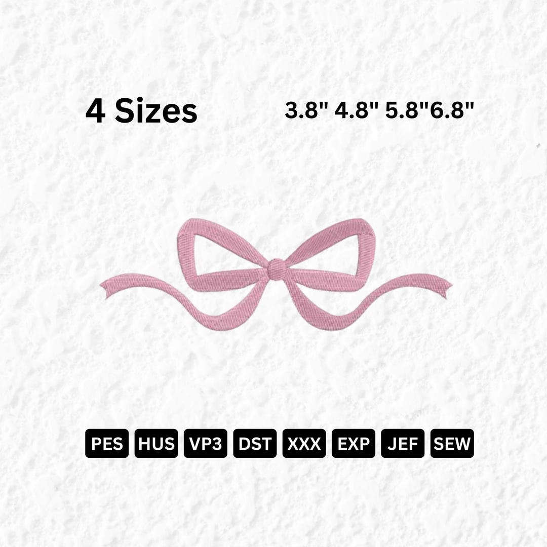 Pink Bow Embroidery File Pink Ribbon Bow Blossom Flower Digital File ...