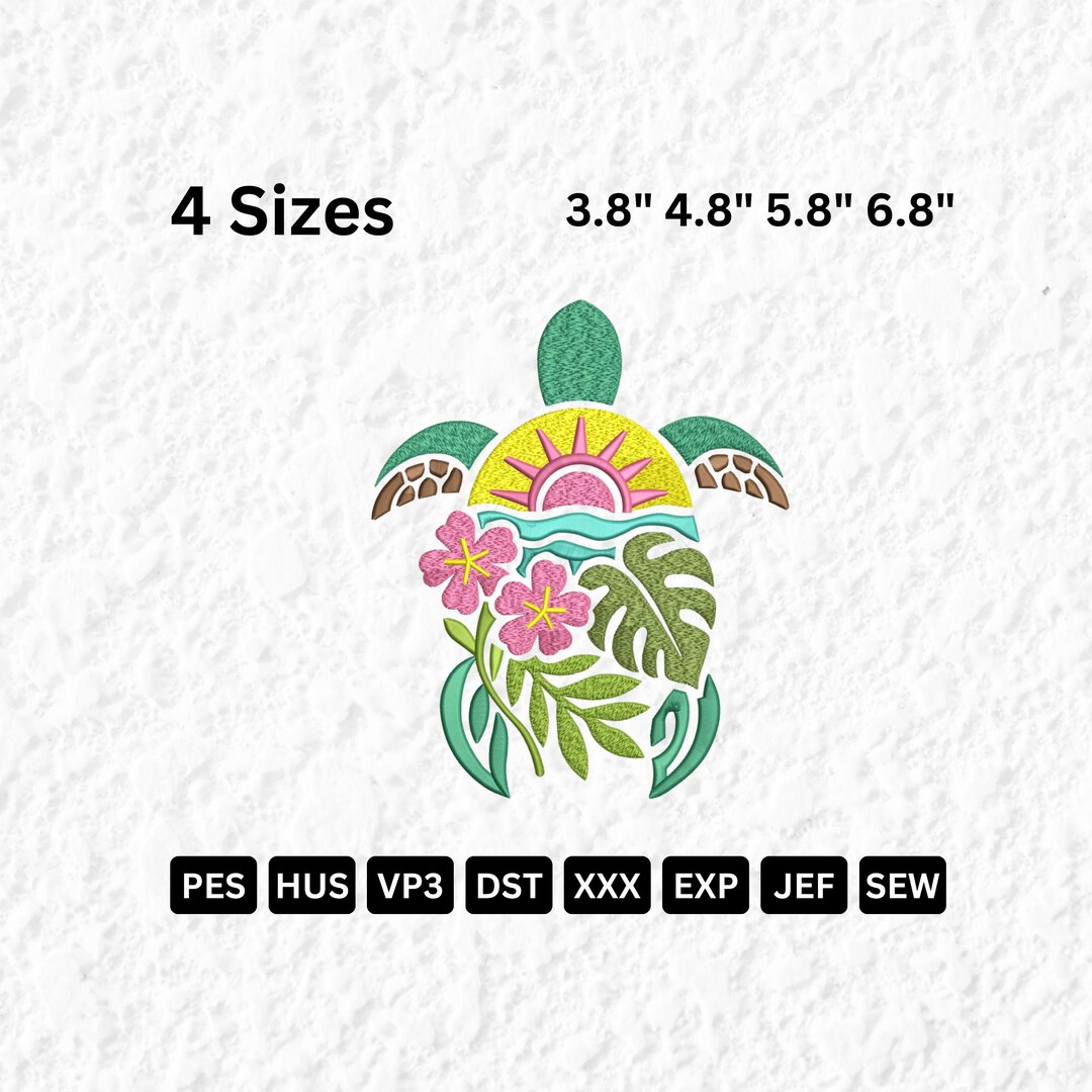 Sea Turtle Machine Embroidery Design, Tortoise Embroidery, Ocean Beach ...