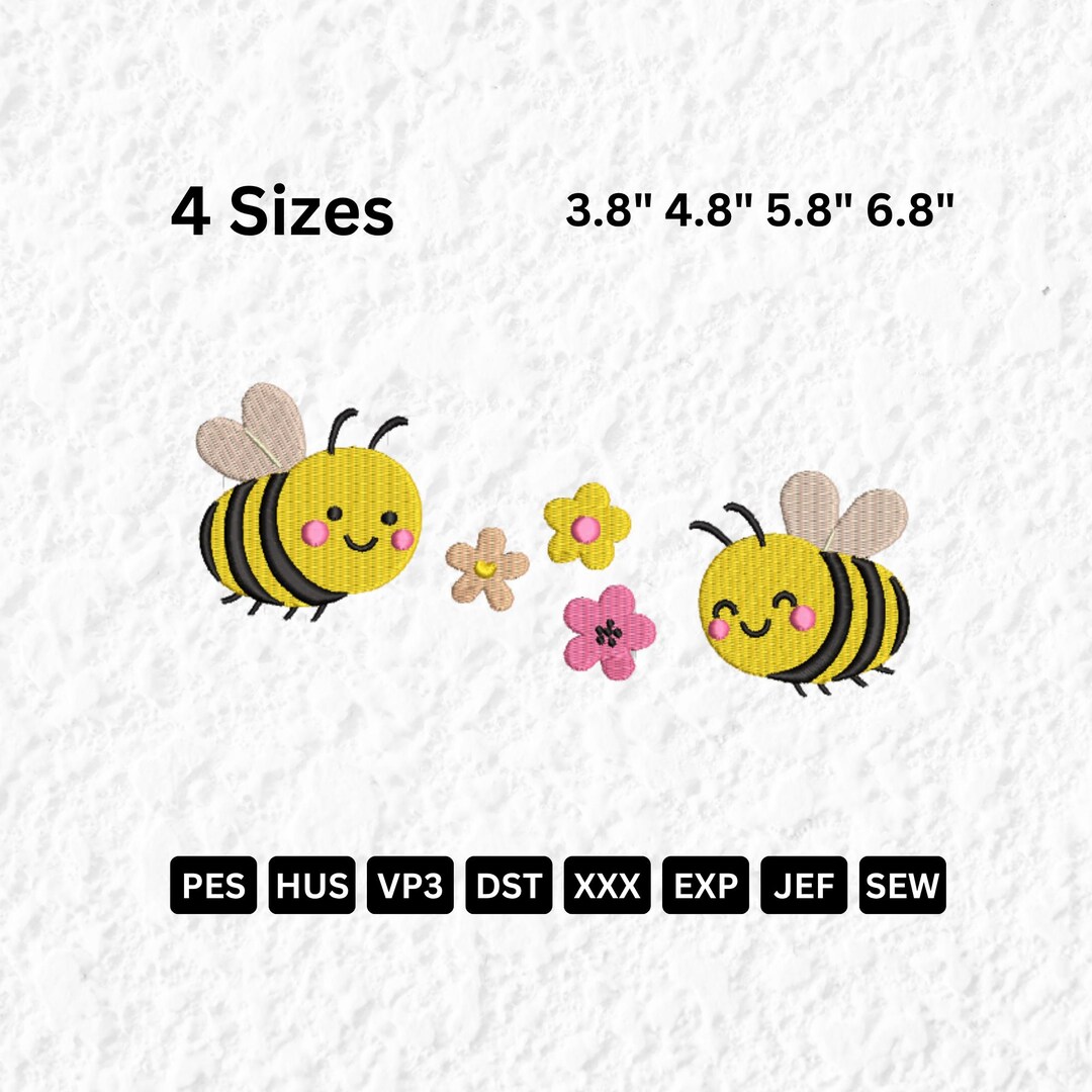 Cute Bee Embroidery Design, Smiley Bees and Flowers Digital Machine ...