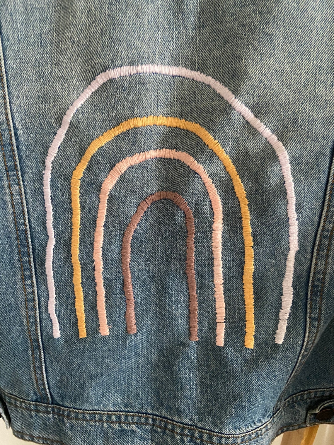Simplified Rainbow Embroidered Denim Jacket - Etsy