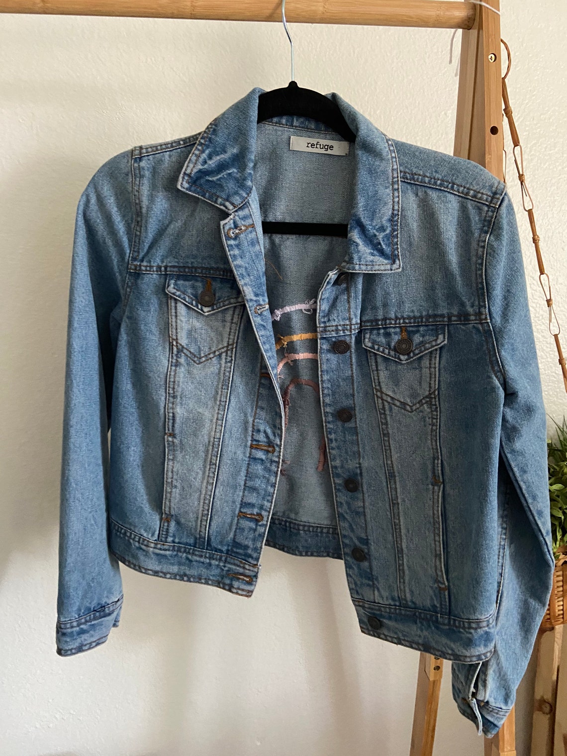 Simplified Rainbow Embroidered Denim Jacket - Etsy