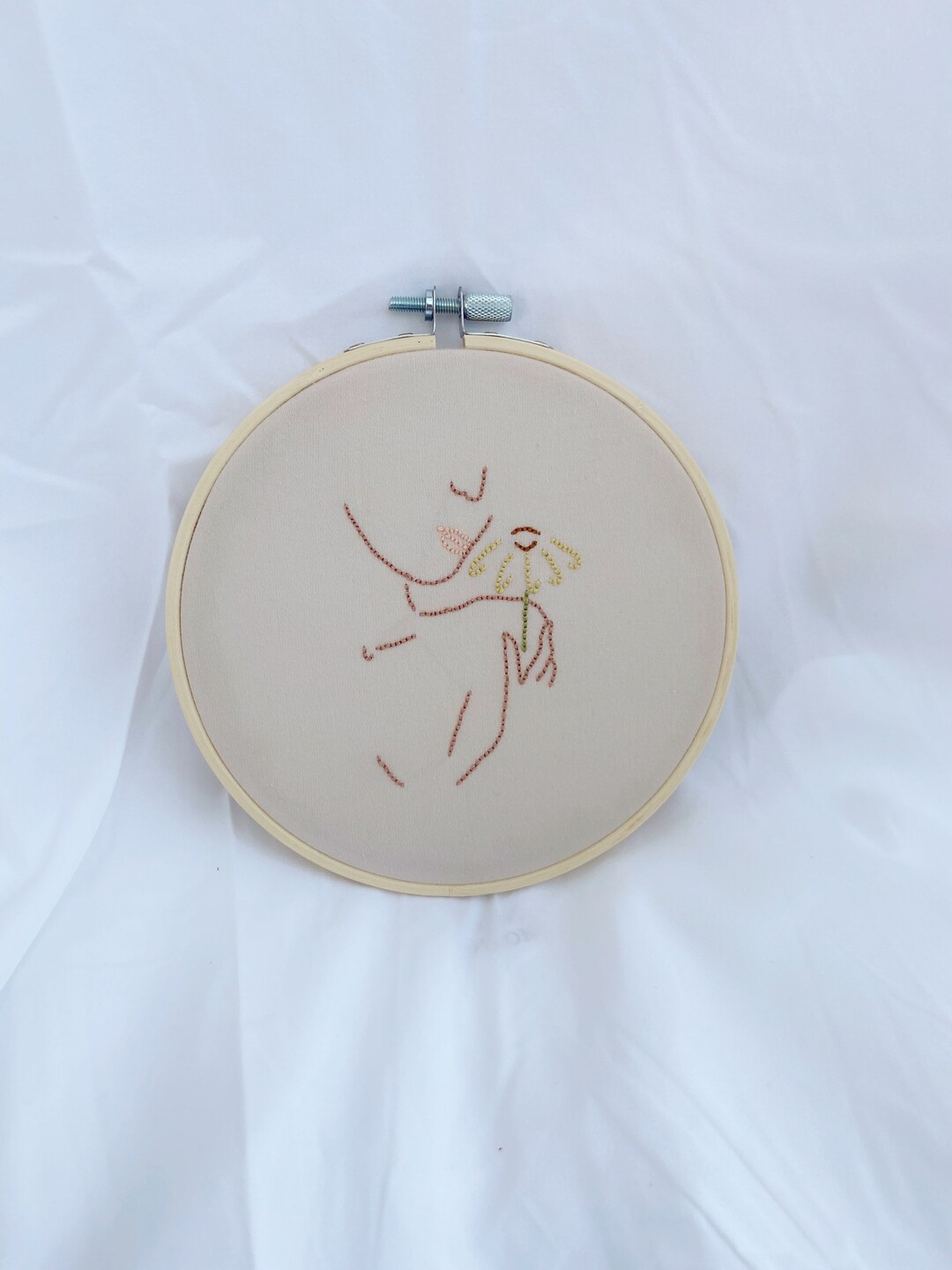 Embroidered Women Face & Shoulder Outline W/ Flower | Feminist Art ...