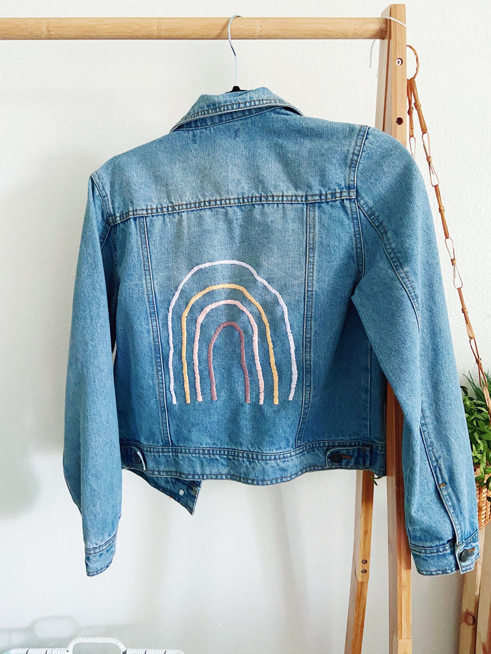 Simplified Rainbow Embroidered Denim Jacket - Etsy
